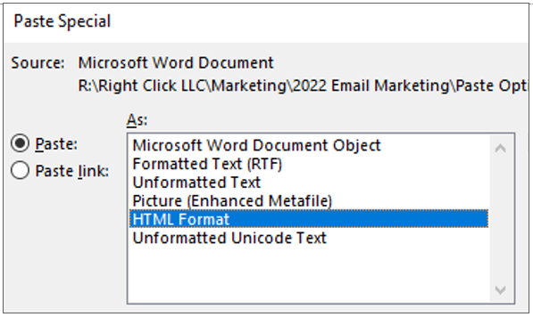 Paste Options – Right Click Solutions